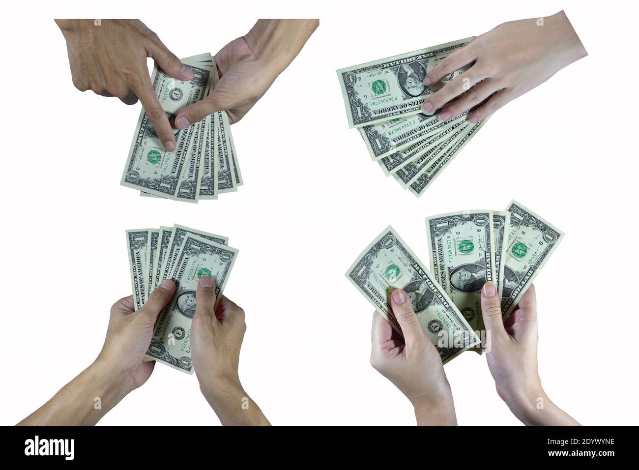 Hand holding dollar money banknote on white background business concept ...