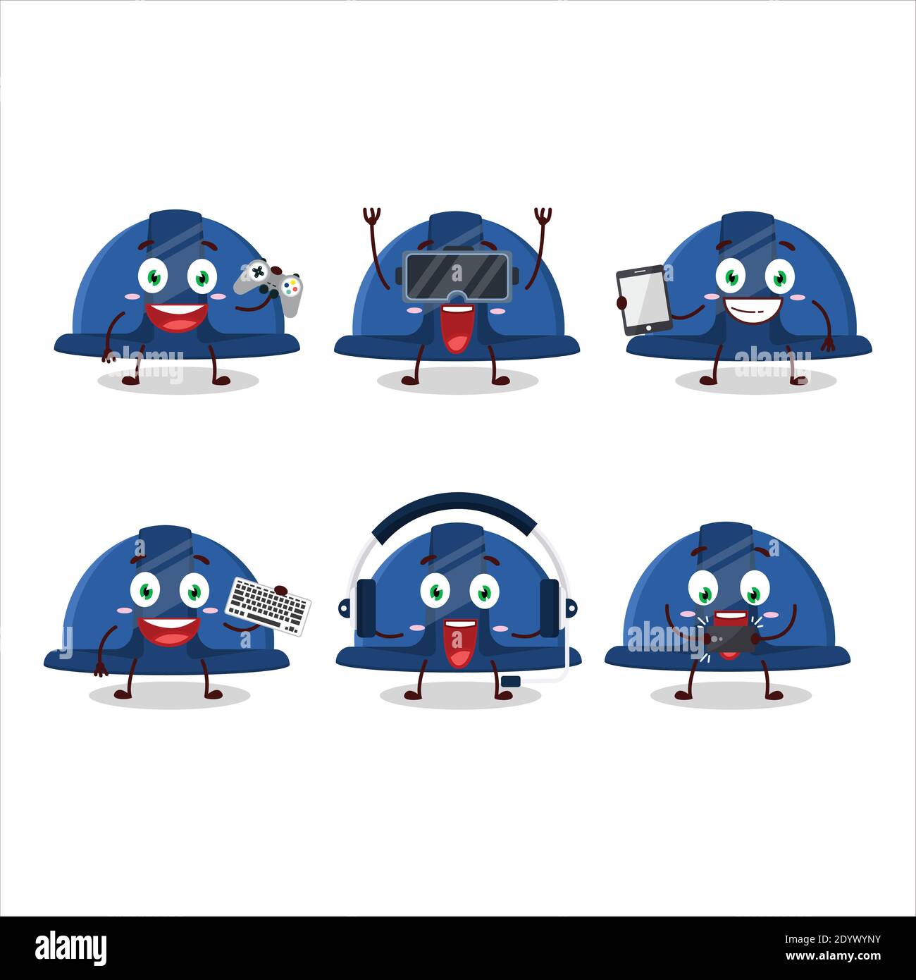 Blue construction helmet cartoon character are playing games with ...