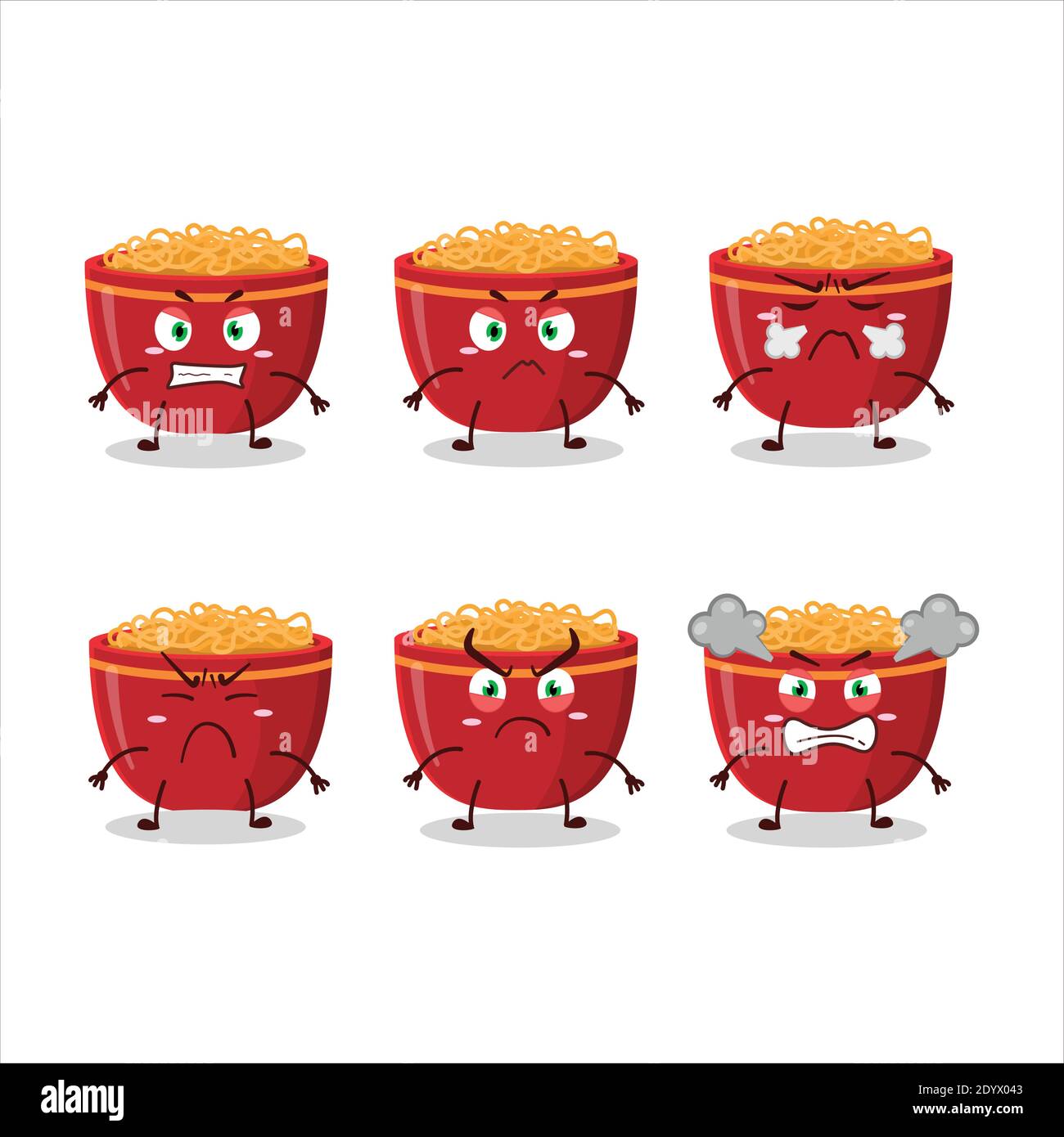 Bowl of noodles cartoon character with various angry expressions ...