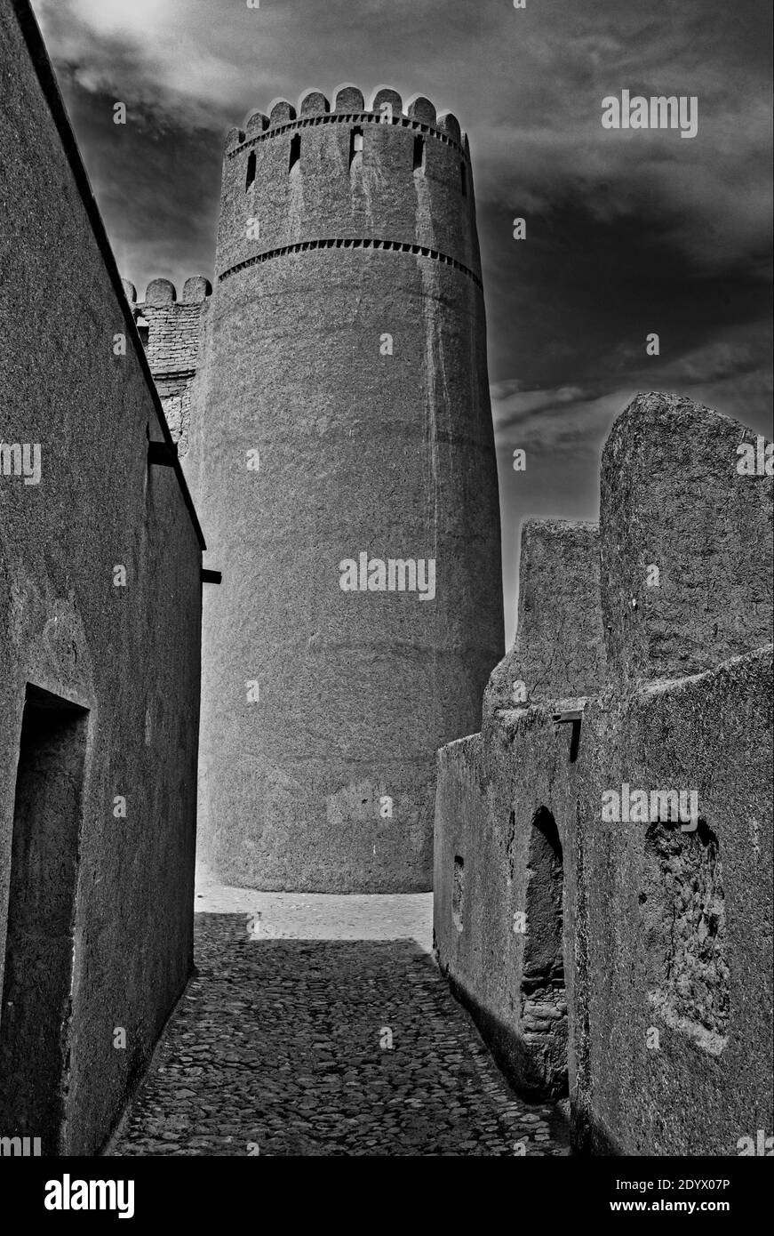 View of Rayen Castle, abandoned adobe citadel in the outskirts of the ...