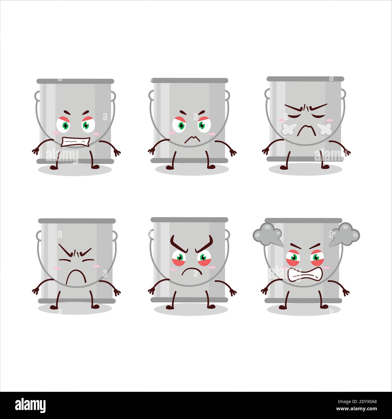 Grey paint bucket cartoon character with various angry expressions ...