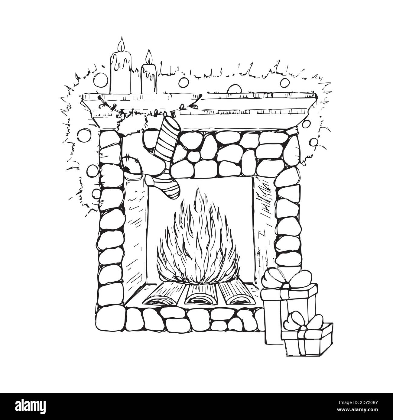 Christmas Fireplace Drawing