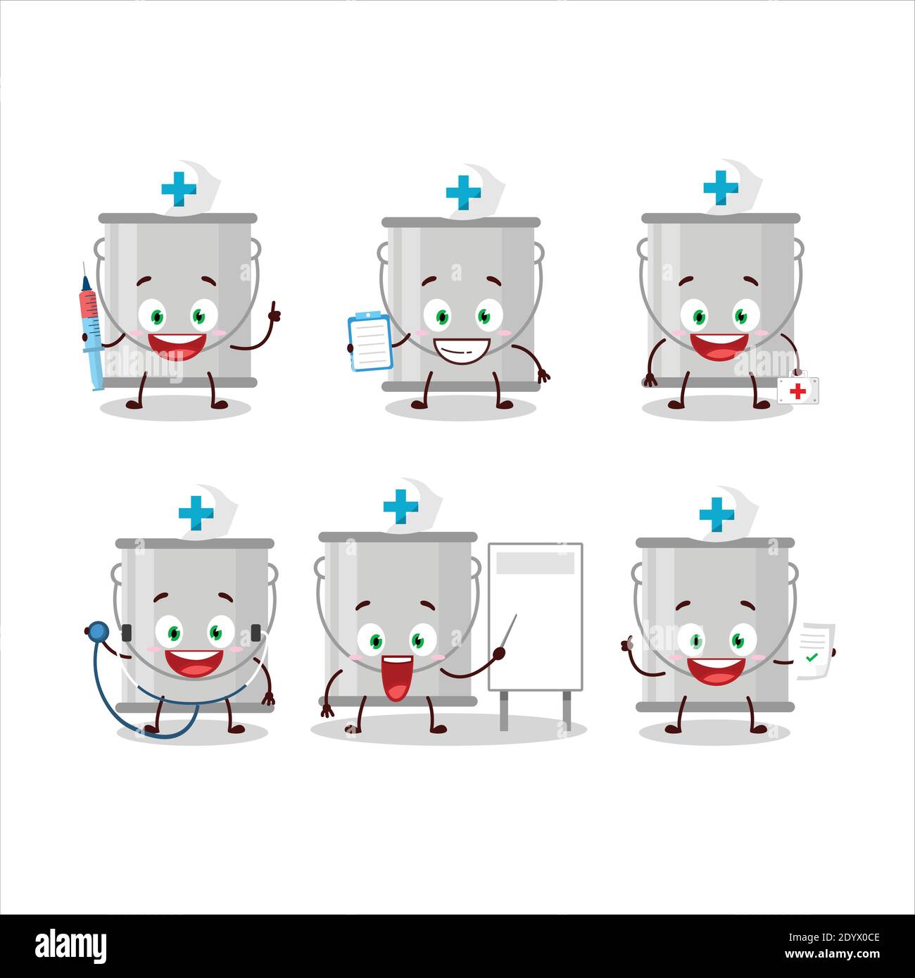 Doctor profession emoticon with grey paint bucket cartoon character ...