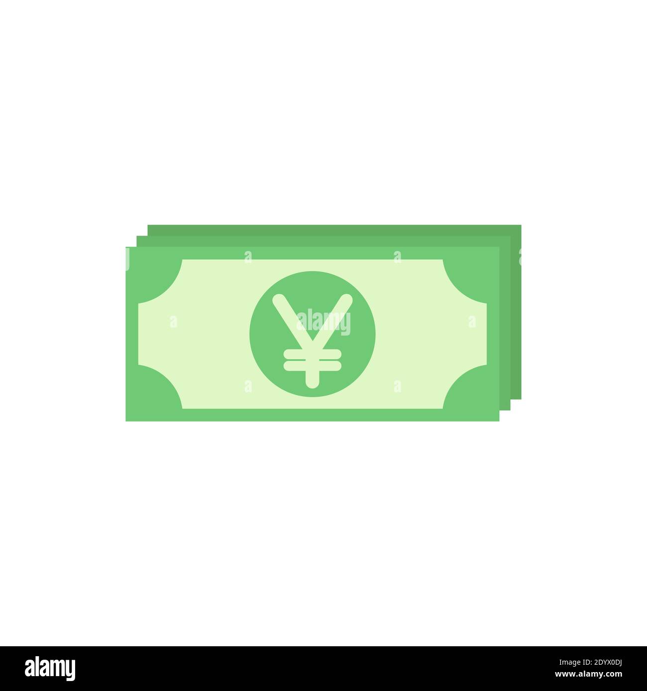 Green bank notes with yen sign. Flat icon isolated on white. Money ...