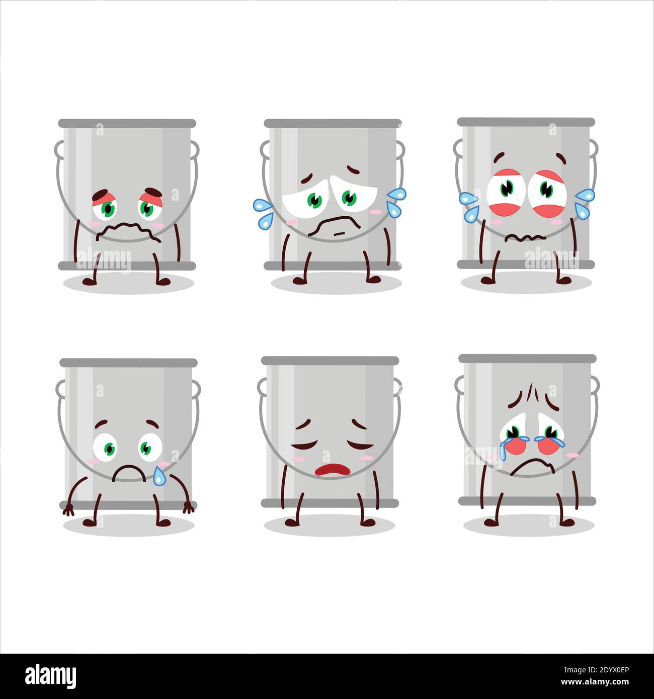 Grey paint bucket cartoon character with sad expression. Vector ...