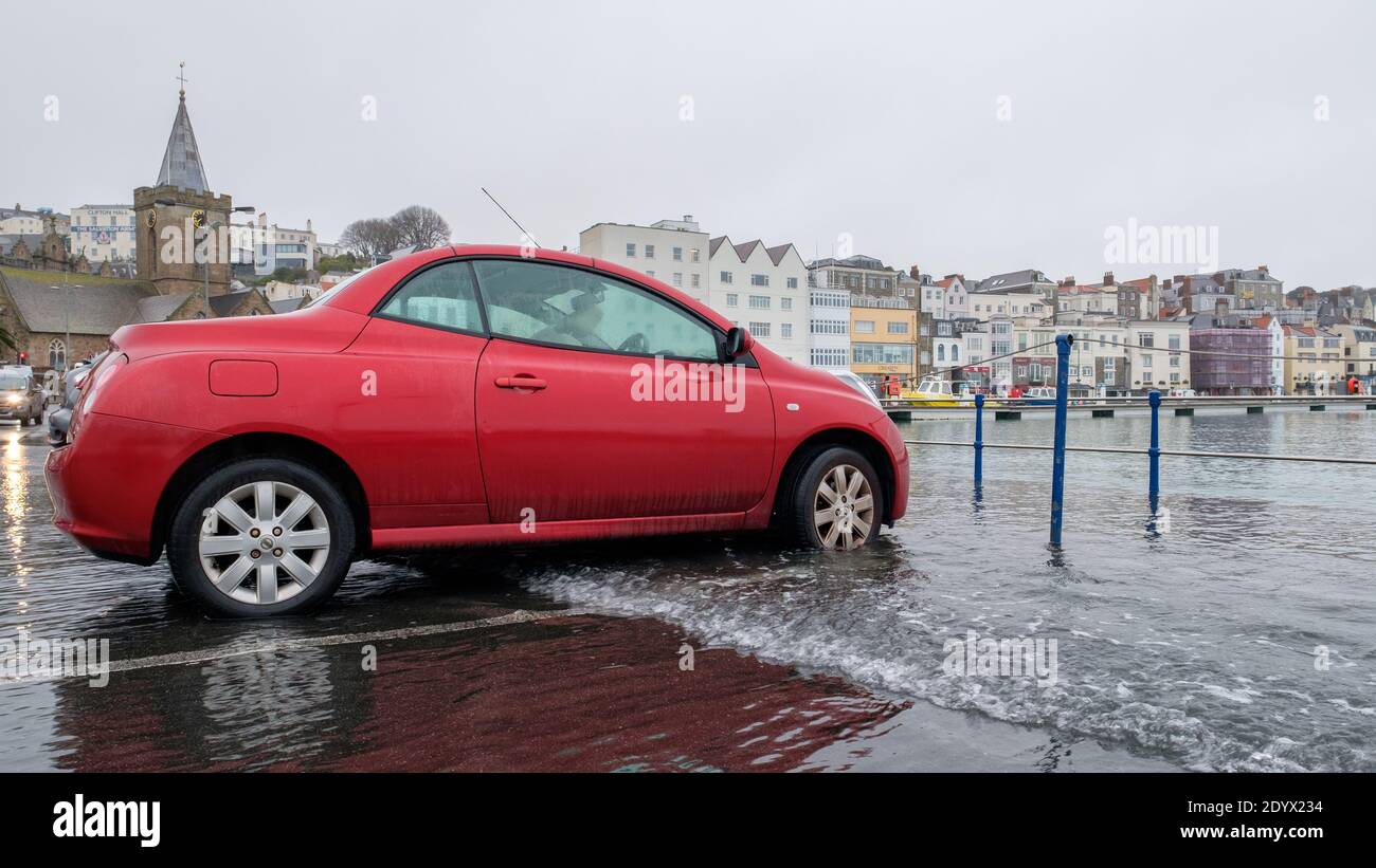 High tide flooding at St Peter Port, Guernsey Stock Photo - Alamy