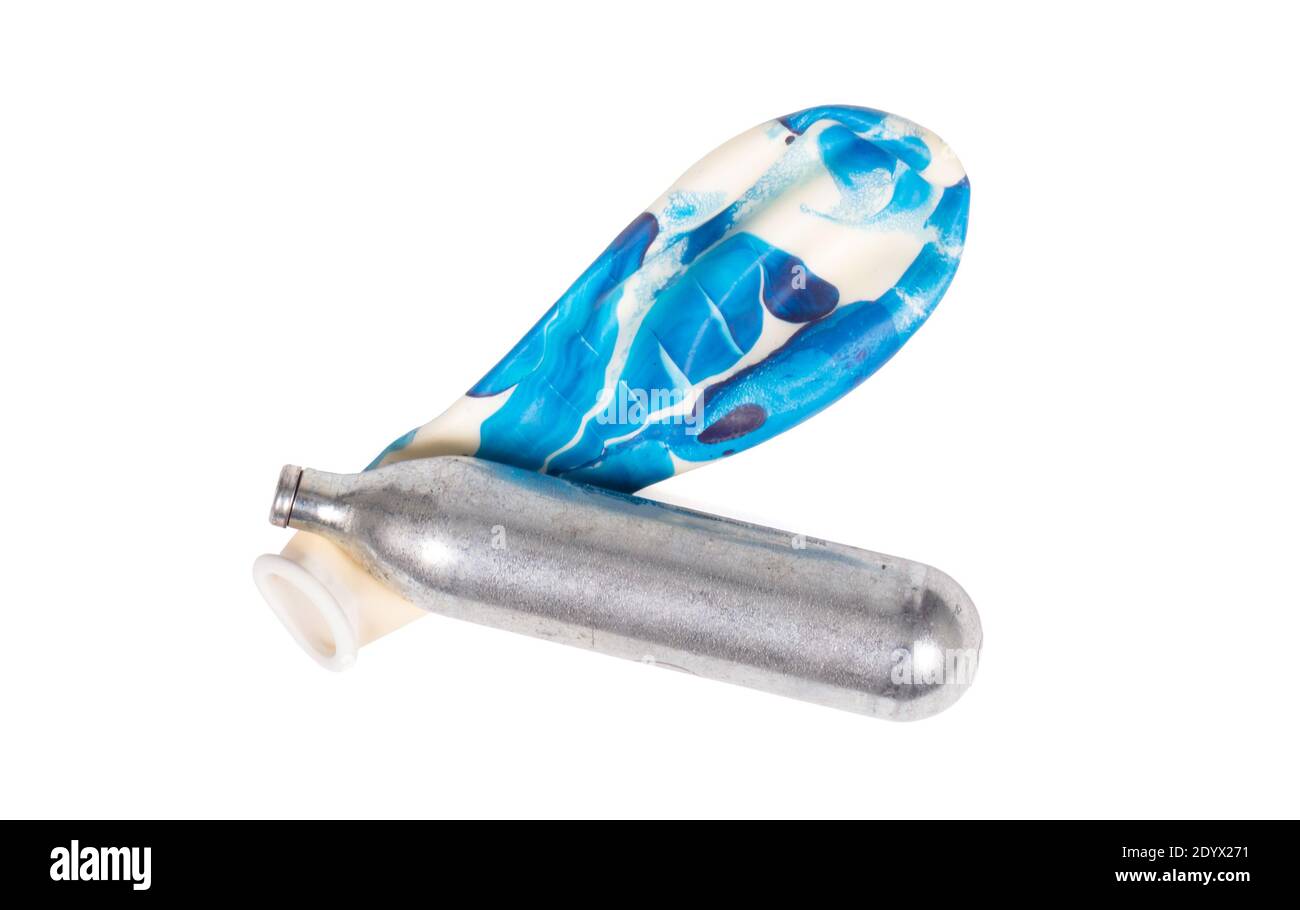 Laughing drug canister with a baloon, isolated on white Stock Photo - Alamy