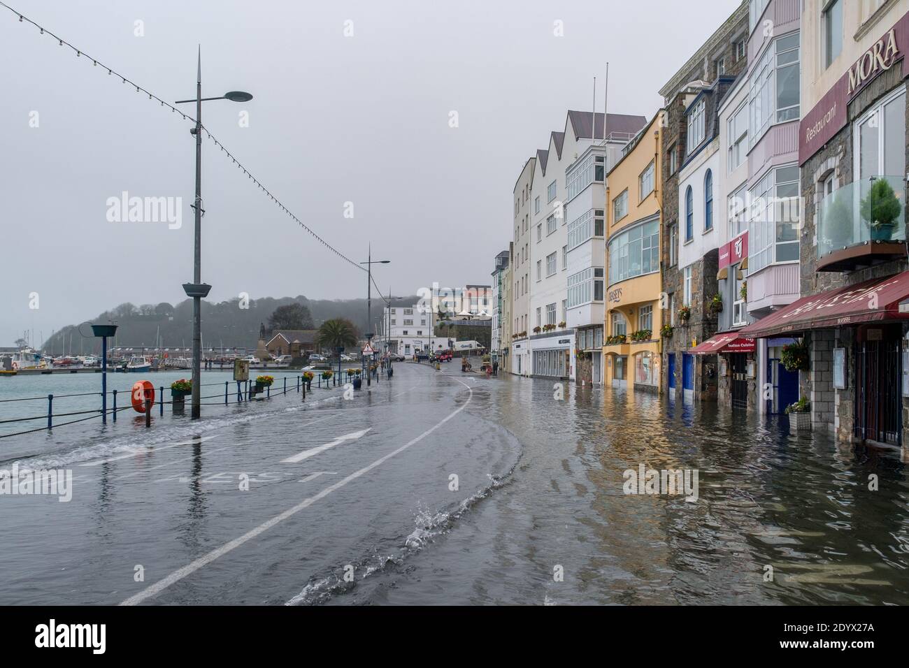 High tide flooding at St Peter Port, Guernsey Stock Photo - Alamy