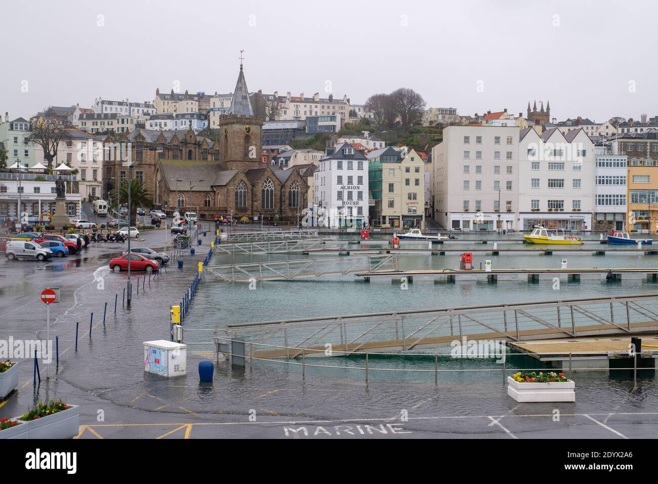 High tide flooding at St Peter Port, Guernsey Stock Photo - Alamy