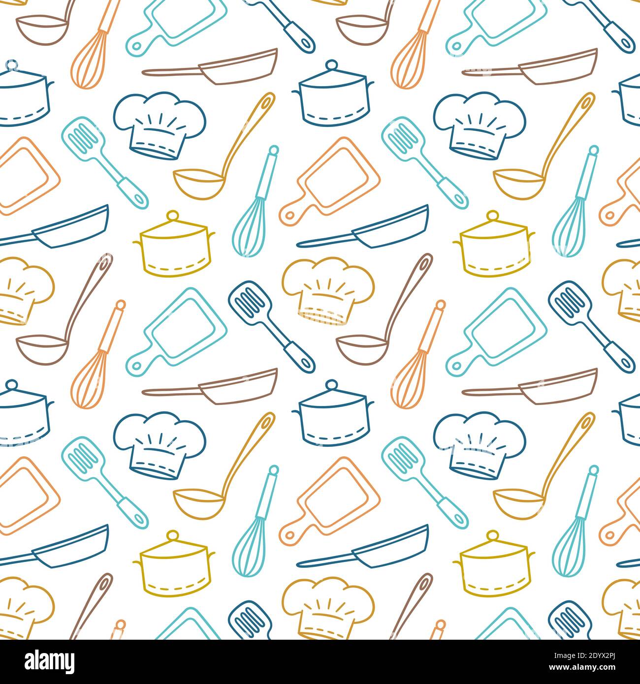 Hand drawn seamless pattern on the theme of chef, kitchen and cook ...