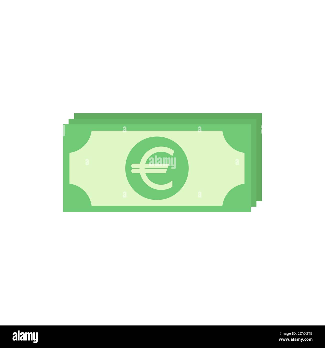 Green bank notes with euro sign. Flat icon isolated on white. Money ...