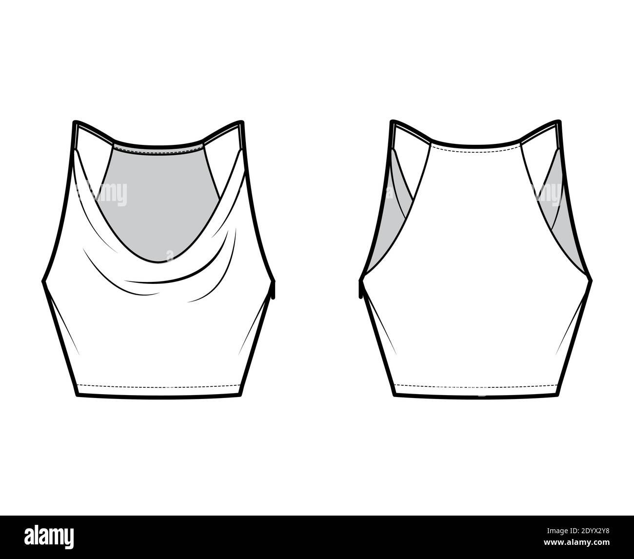 Tank low cowl Crop Camisole technical fashion illustration with thin ...