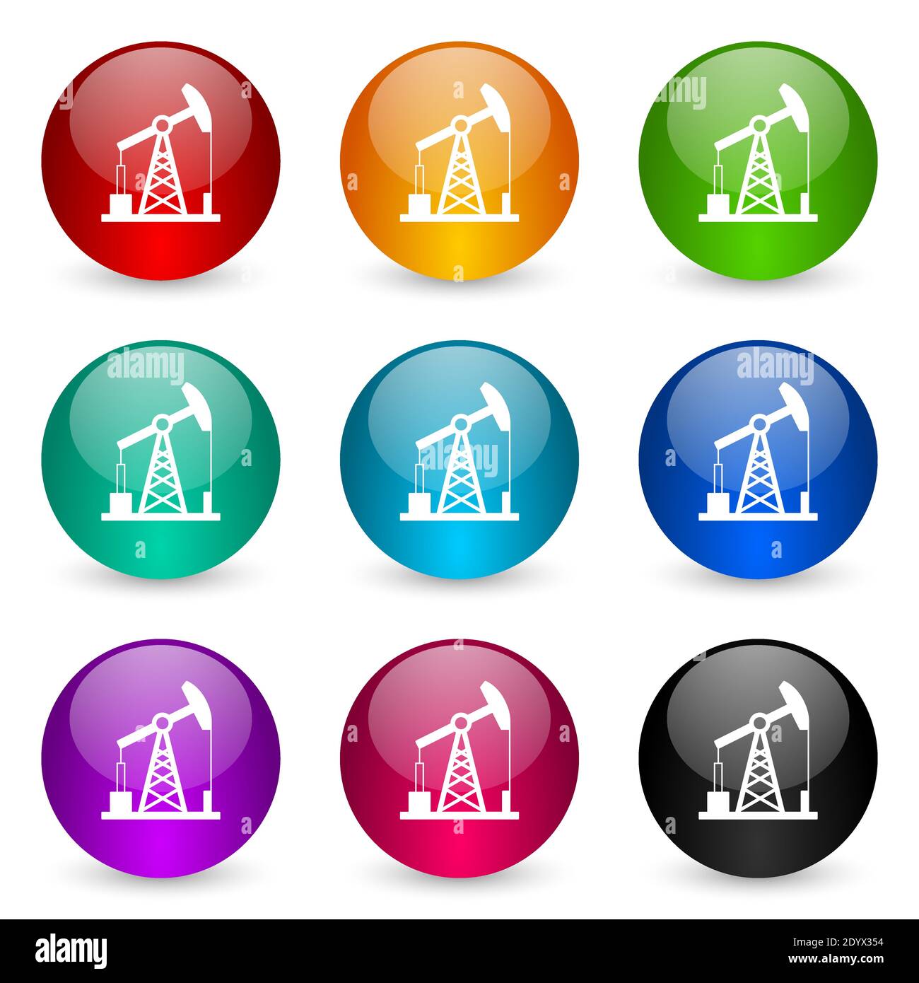 Industrial, oil pump vector icons, set of colorful glossy 3d rendering ...