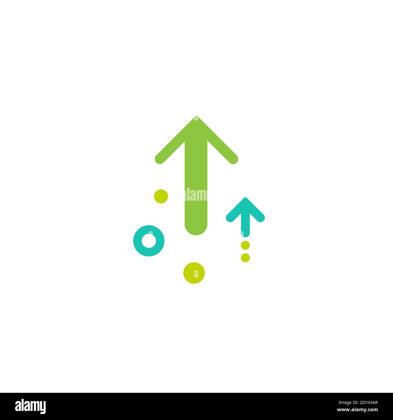 three green arrows up with dots on white background. Launch, upgraid ...