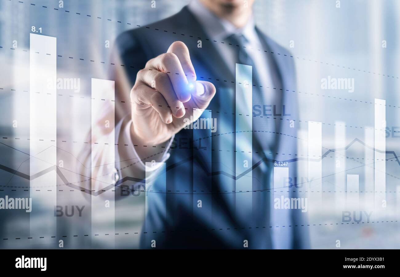 Double exposure stock market chart. Buy and sell finacial concept Stock ...