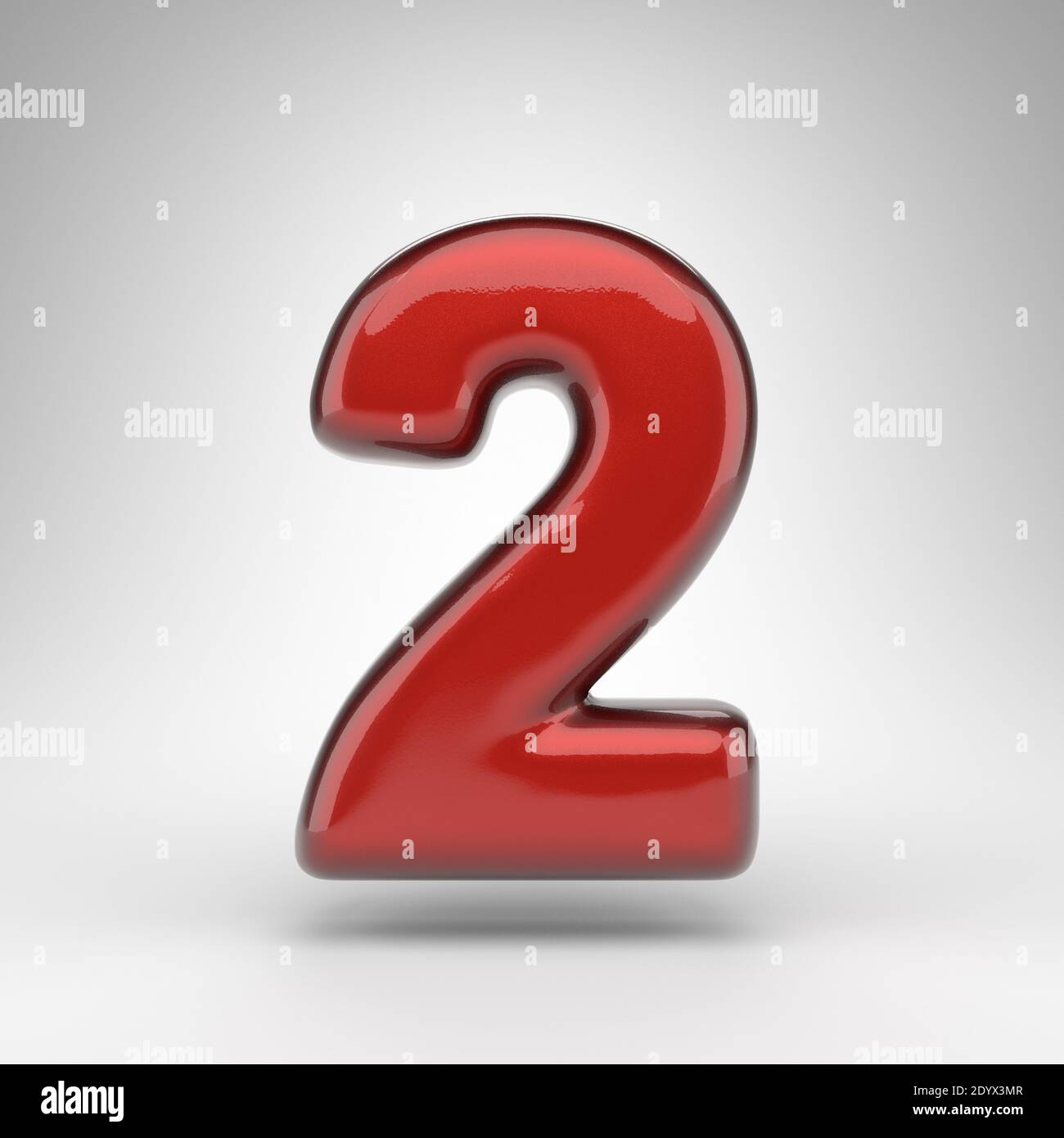 Number 2 on white background. Red car paint 3D rendered number with ...