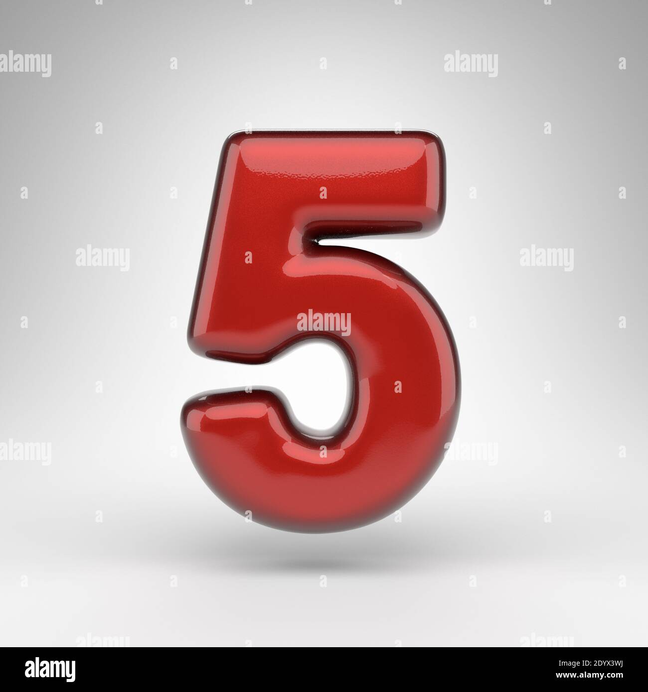 Number 5 on white background. Red car paint 3D rendered number with ...