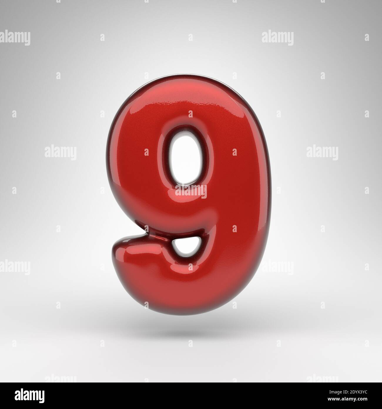 Number 9 on white background. Red car paint 3D rendered number with ...