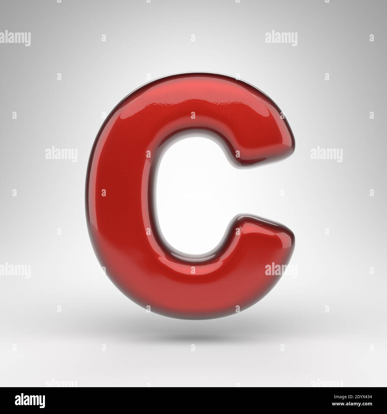 Letter C uppercase on white background. Red car paint 3D rendered font ...