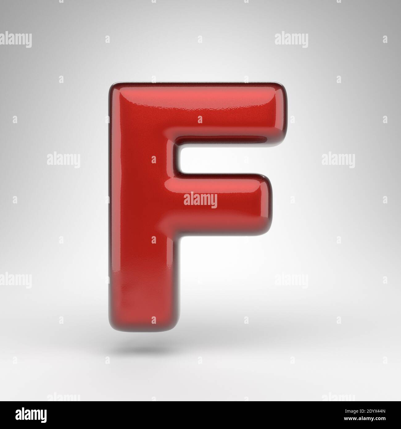 Letter F uppercase on white background. Red car paint 3D rendered font ...