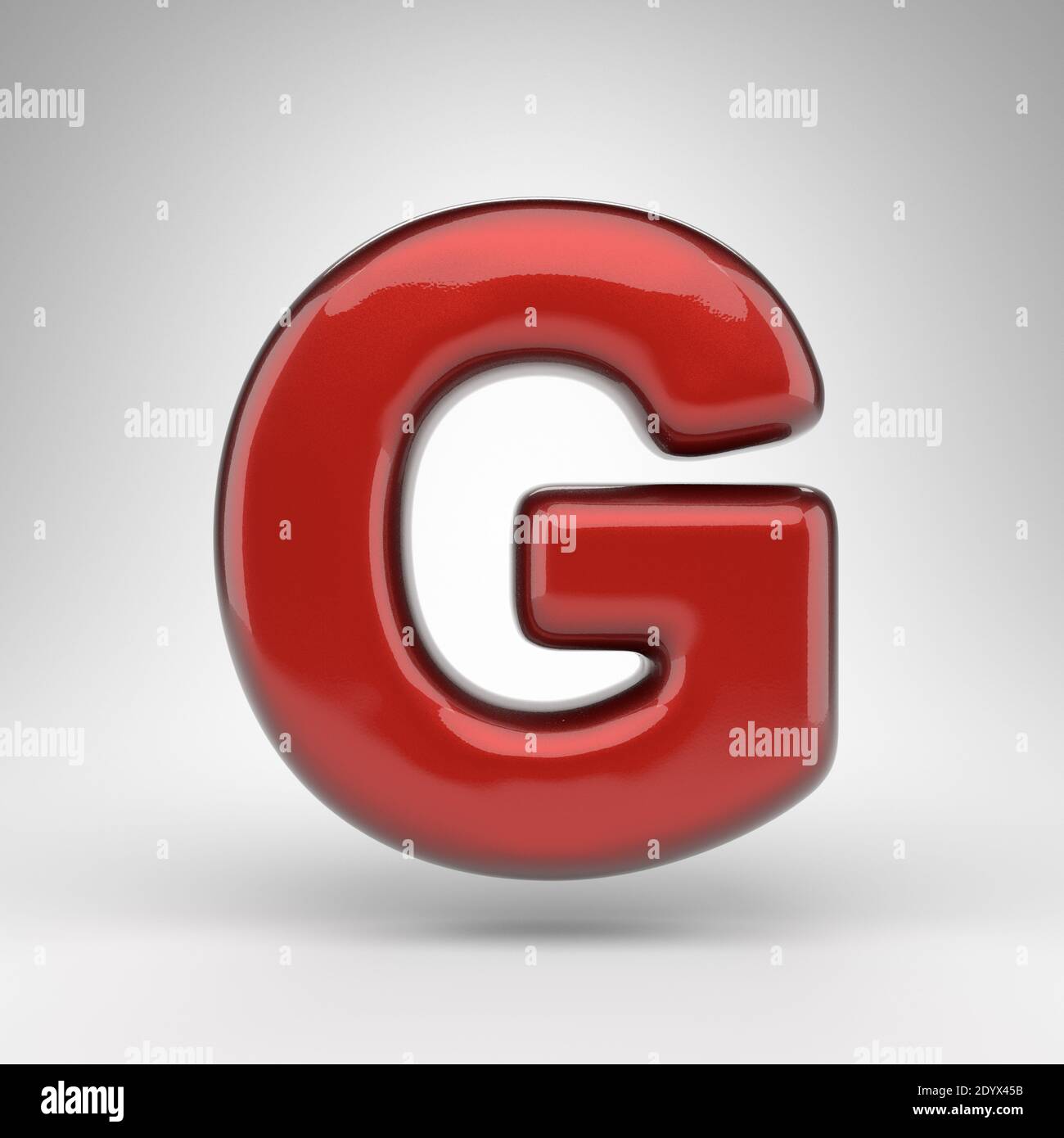 Letter G uppercase on white background. Red car paint 3D rendered font ...
