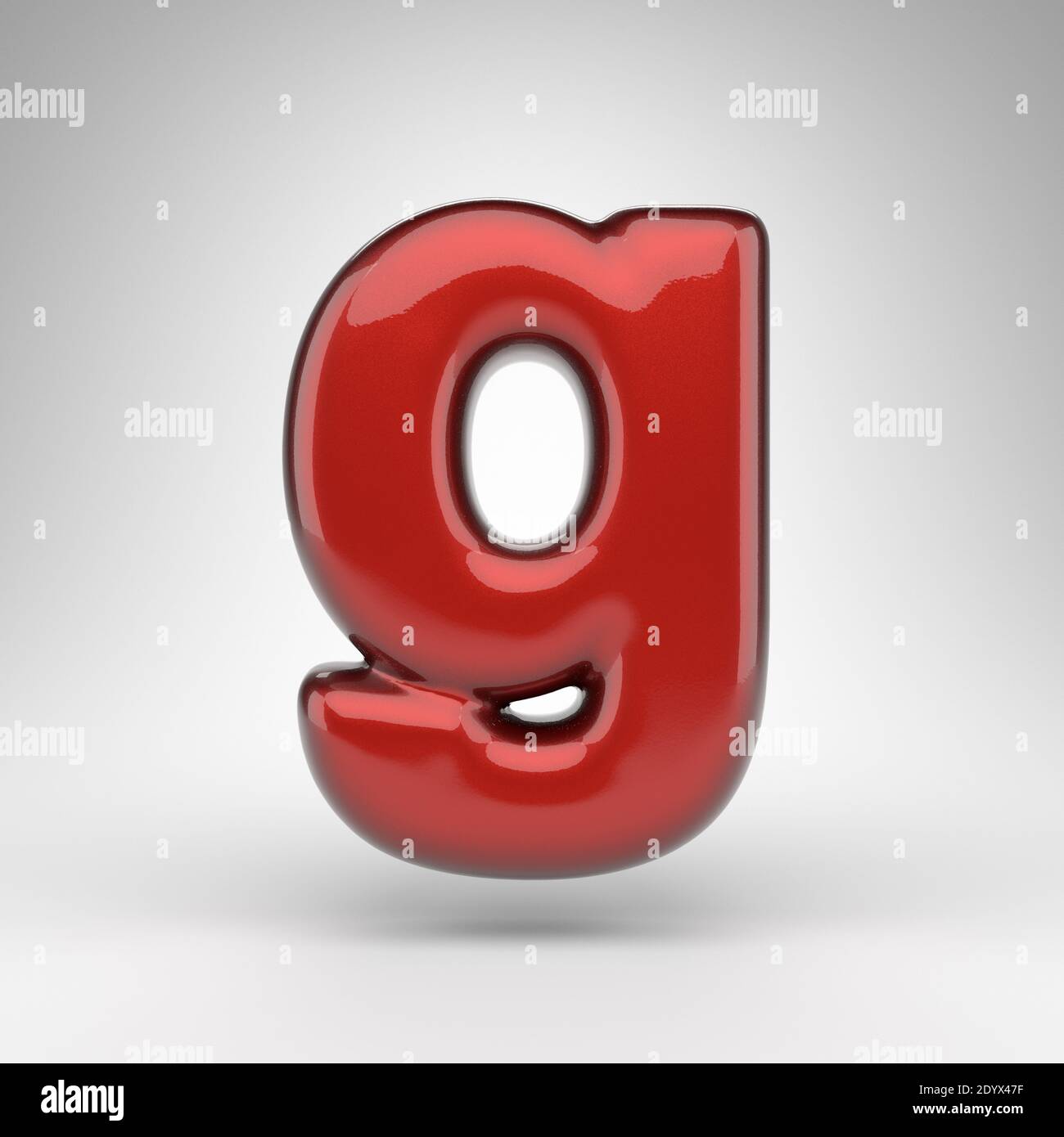 Letter G lowercase on white background. Red car paint 3D rendered font ...
