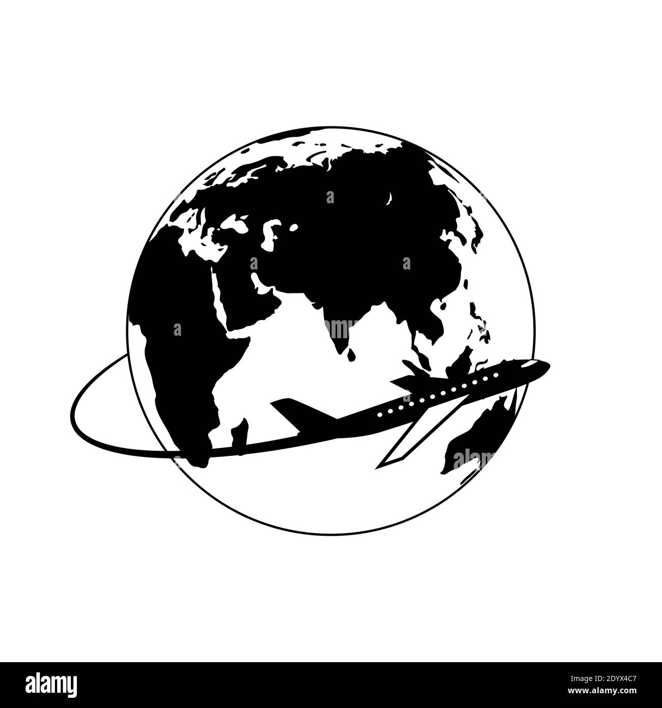 Plane flying around globe Black and White Stock Photos & Images - Alamy