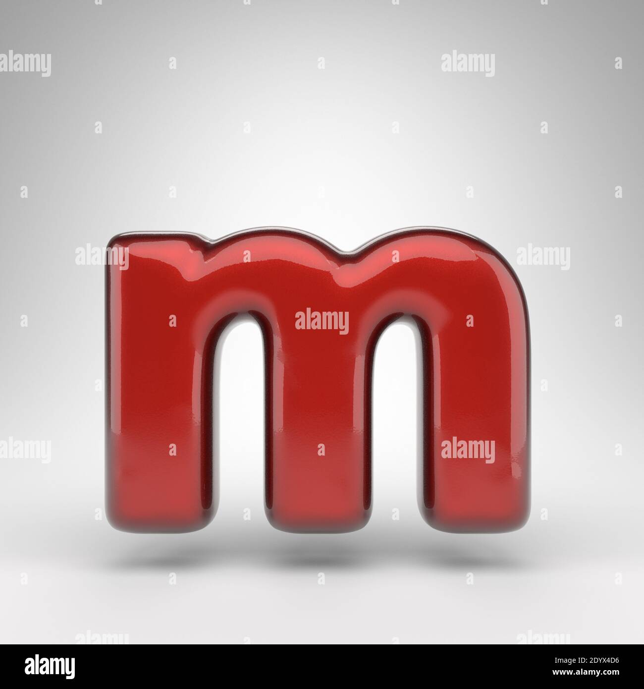 Letter M lowercase on white background. Red car paint 3D rendered font ...