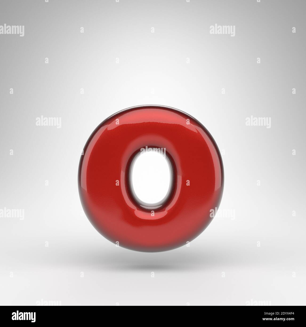 Letter O lowercase on white background. Red car paint 3D rendered font ...
