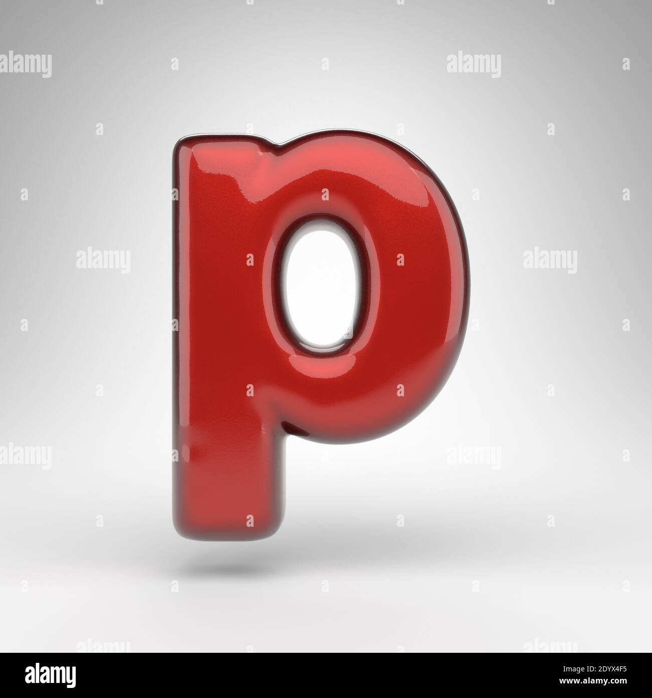 Letter P lowercase on white background. Red car paint 3D rendered font ...