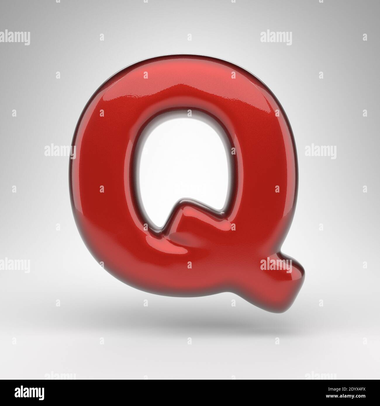 Letter Q uppercase on white background. Red car paint 3D rendered font ...