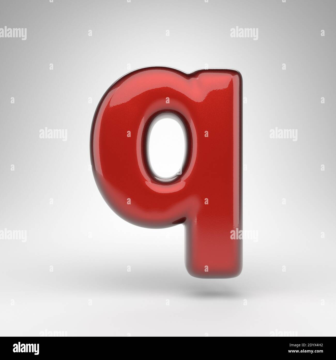 Letter Q lowercase on white background. Red car paint 3D rendered font ...