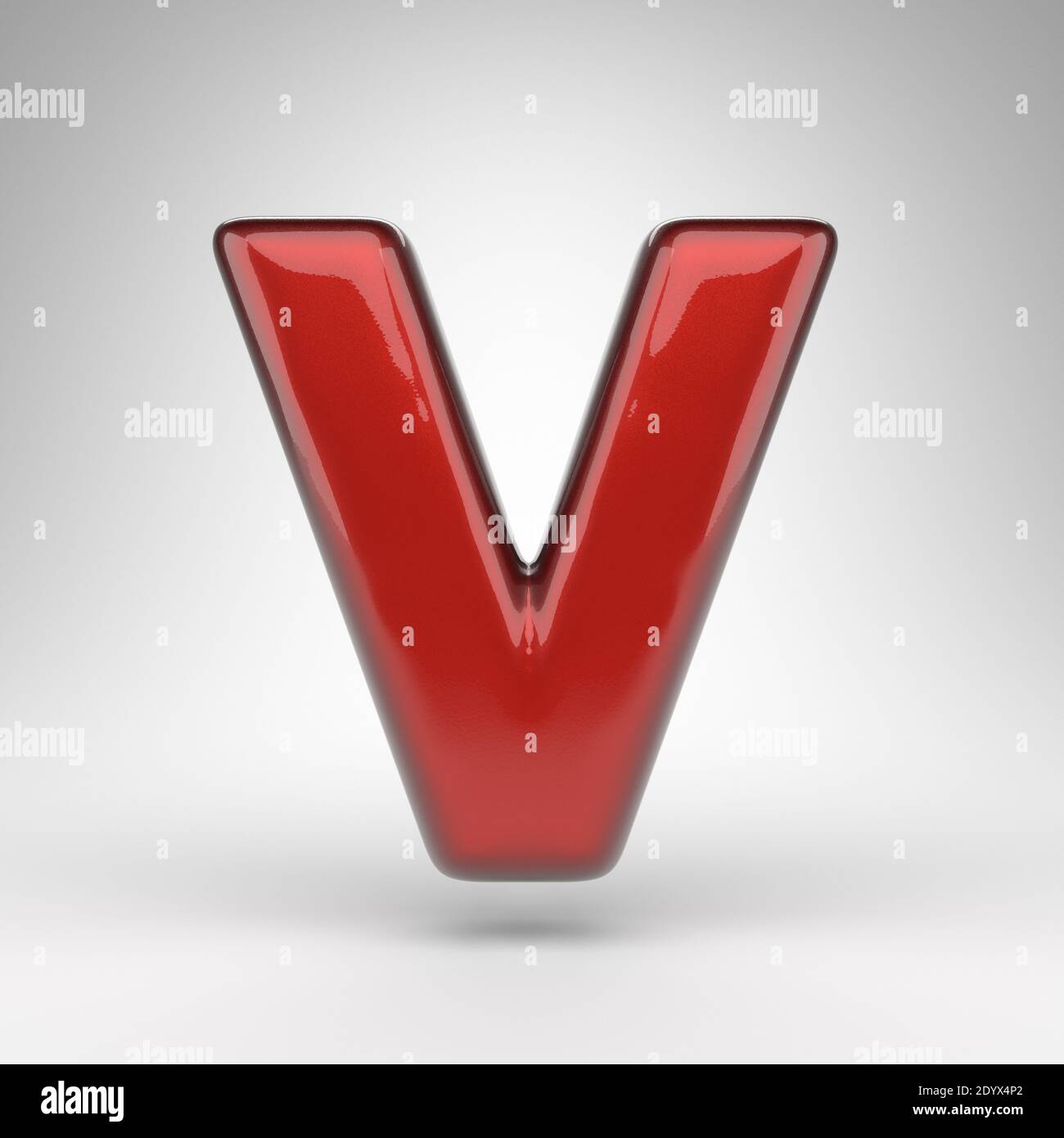 Letter V uppercase on white background. Red car paint 3D rendered font ...