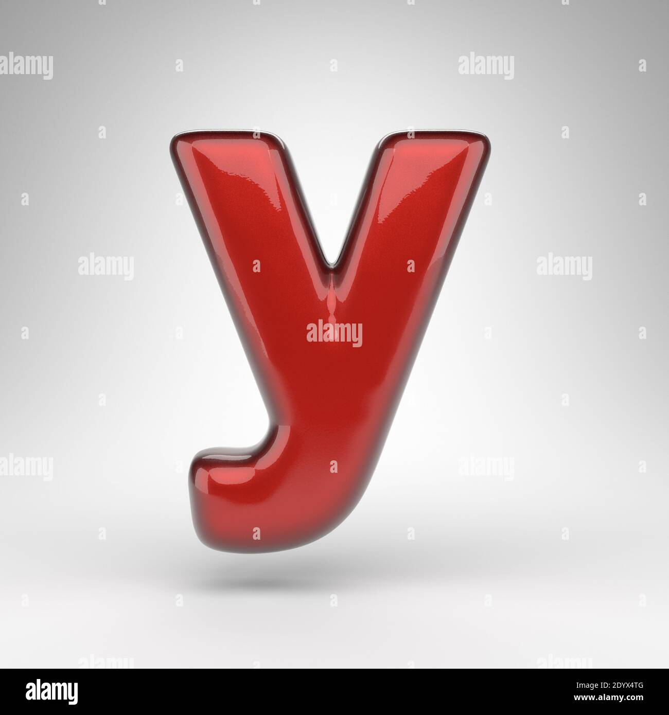 Letter Y lowercase on white background. Red car paint 3D rendered font ...