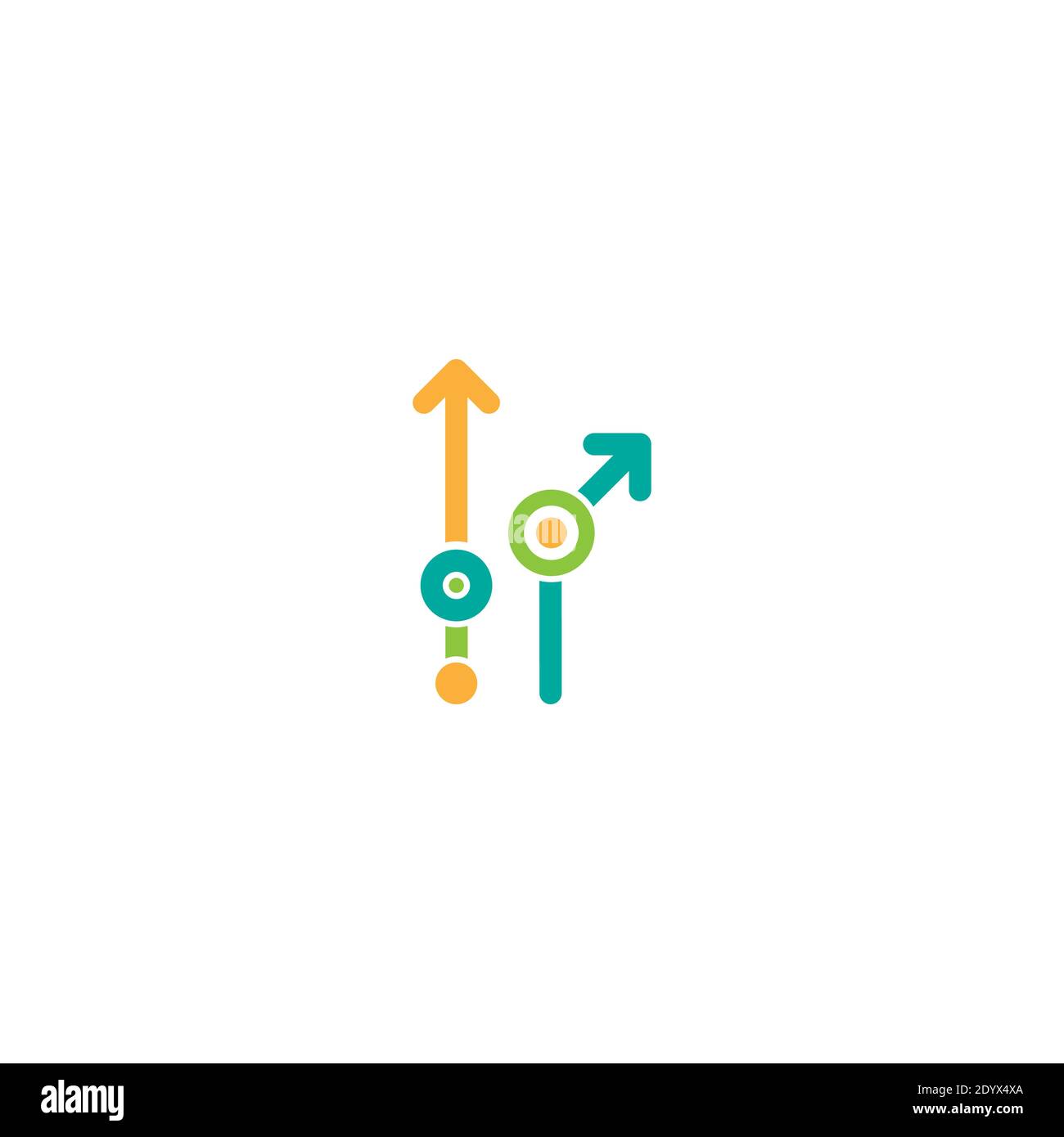 blue and green arrows up with dots and circles. icon isolated on white ...