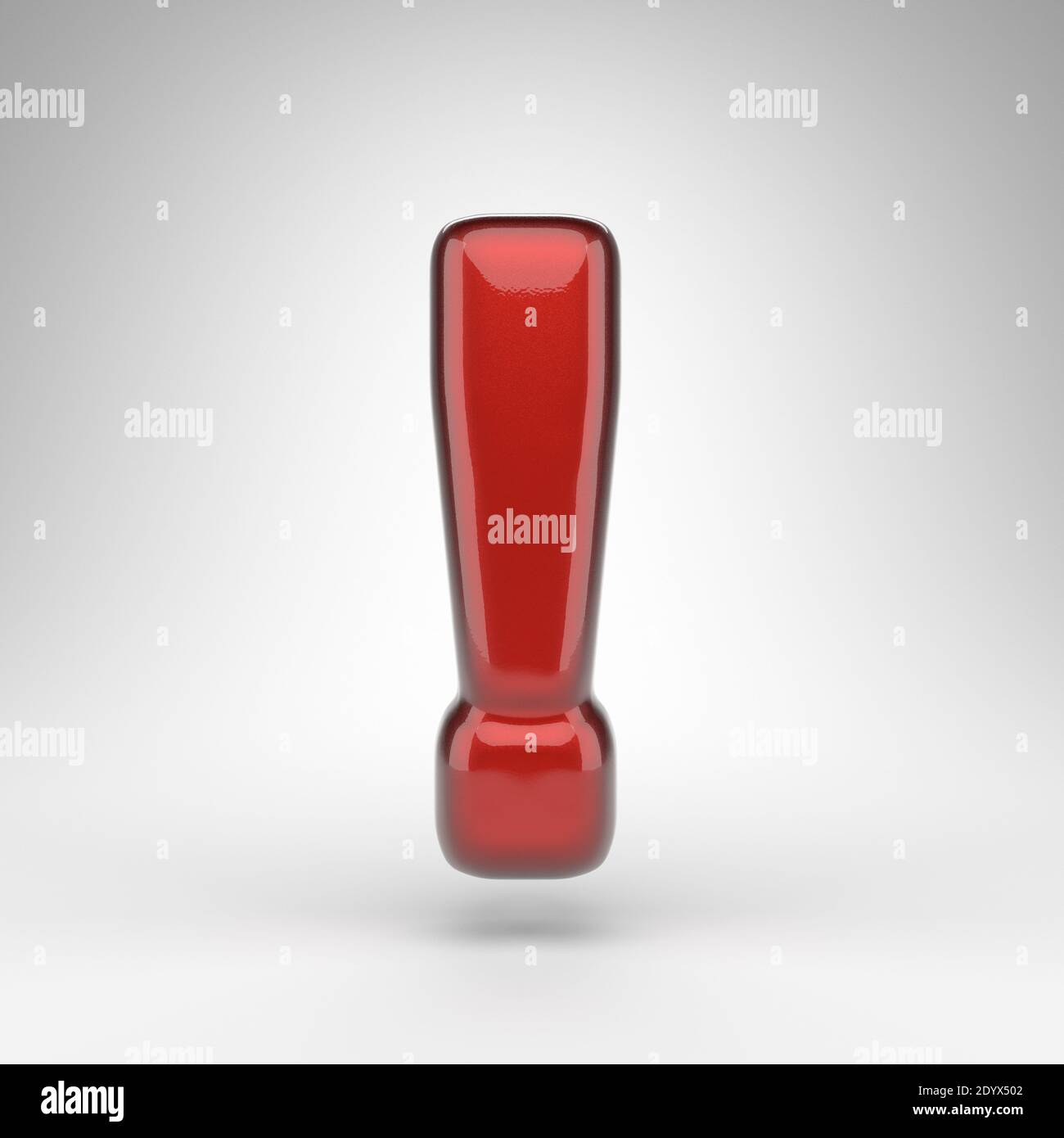 Exclamation point symbol on white background. Red car paint 3D rendered ...