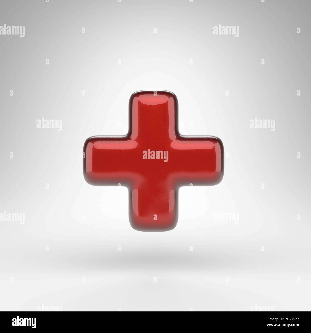 Plus symbol on white background. Red car paint 3D rendered sign with ...