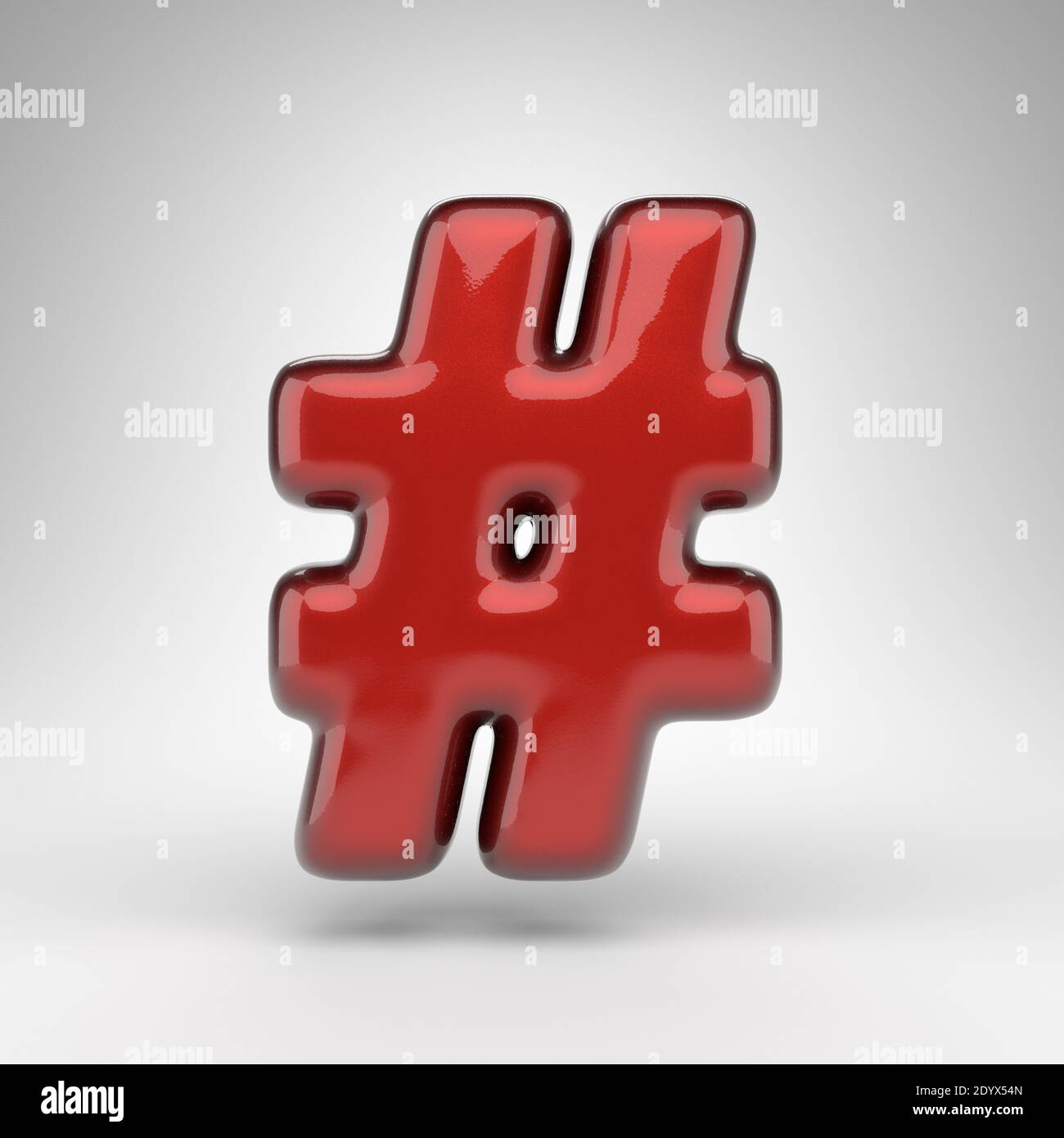 Hashtag symbol on white background. Red car paint 3D rendered sign with ...