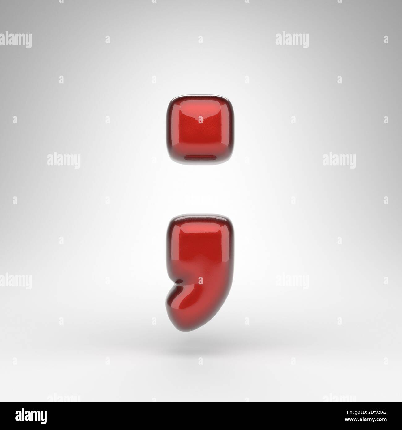 Semicolon symbol on white background. Red car paint 3D rendered sign ...