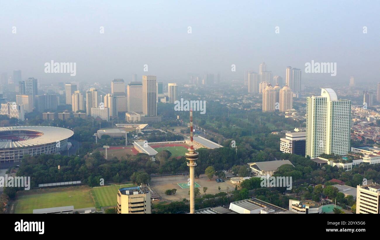 Aerial shot of Gelora Bung Karno main Stadium in Senayan Jakarta city ...