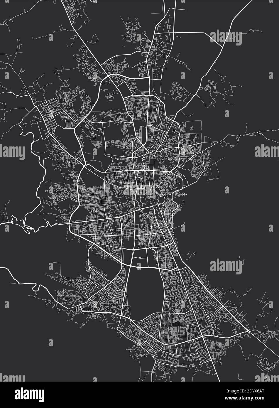 Vector map of Sanaa, Yemen, State of Yemen. Street map poster ...
