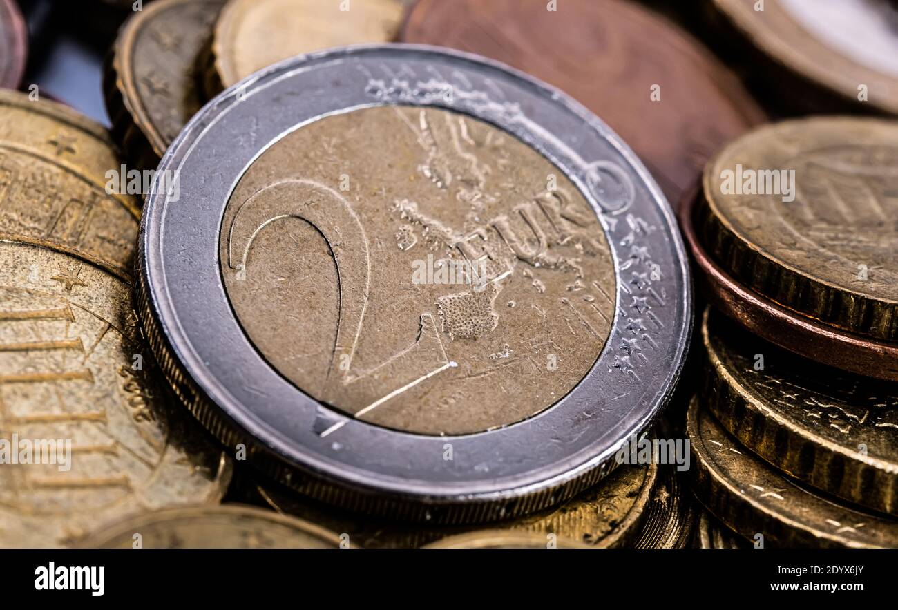 Close up view of two euro coin Stock Photo - Alamy