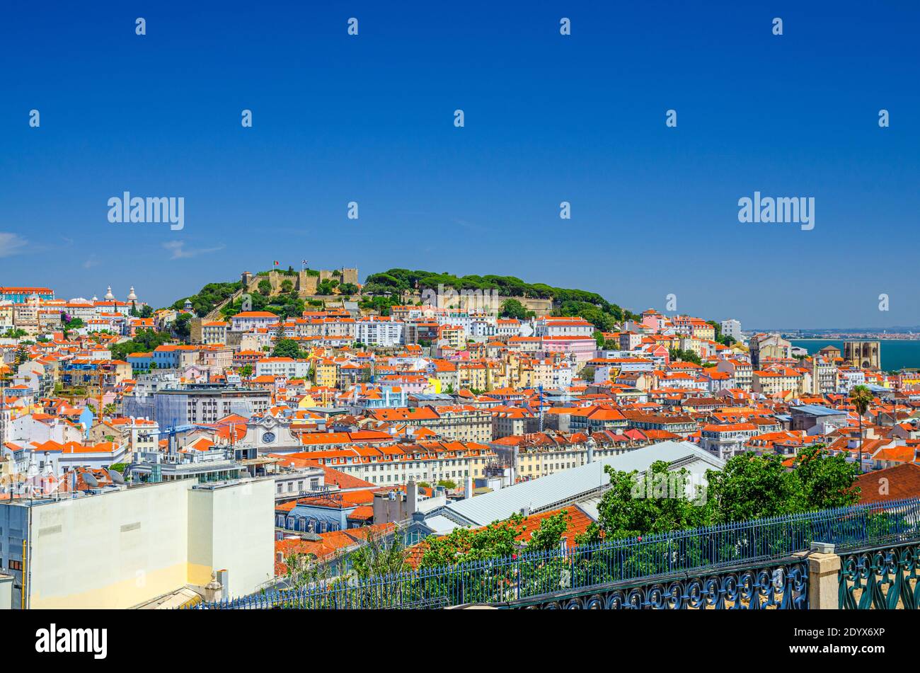 Lisbon cityscape, aerial panoramic view of Lisboa historical city ...