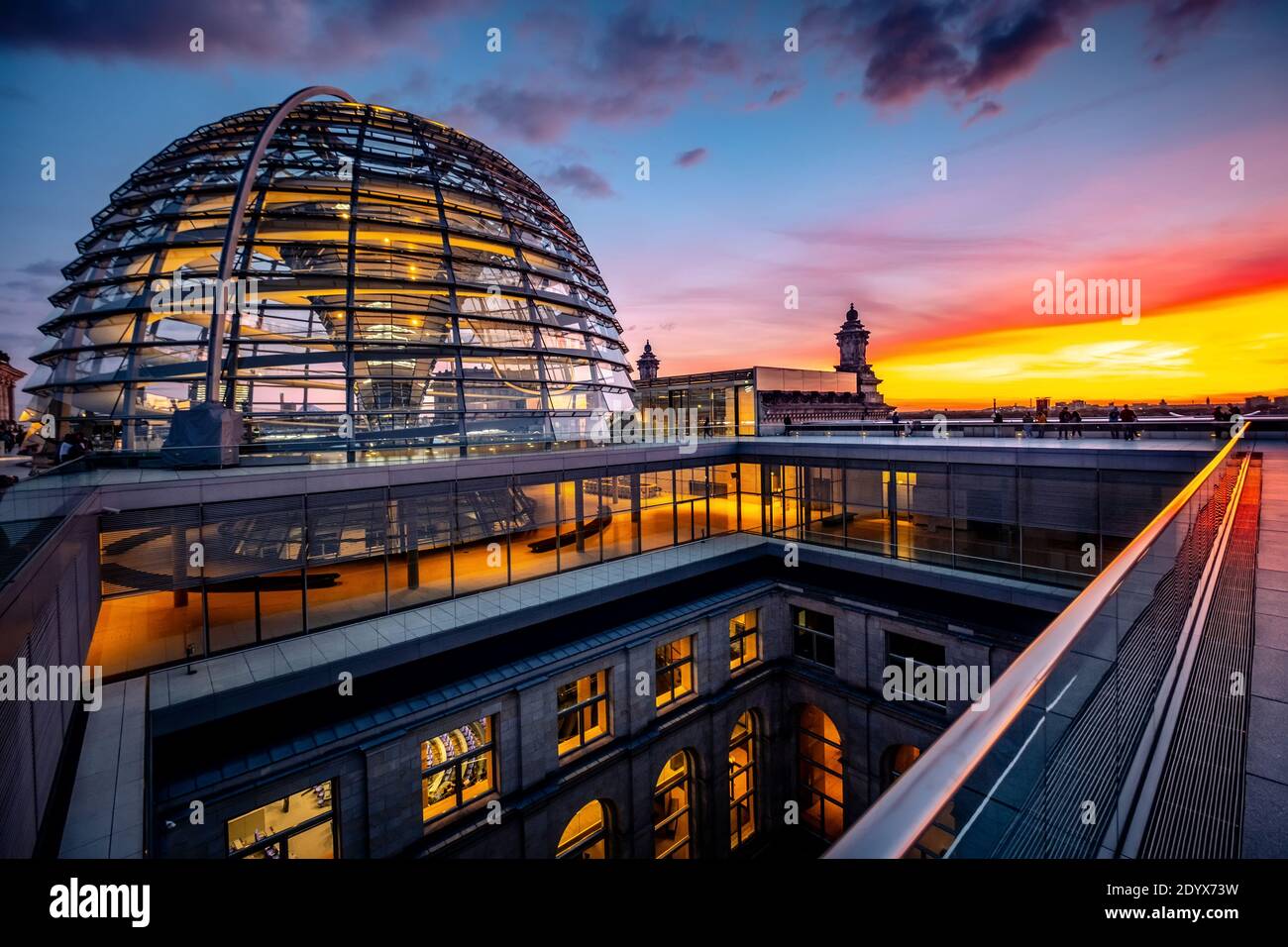Majestic Reichstag dome on sunset sky background Stock Photo - Alamy