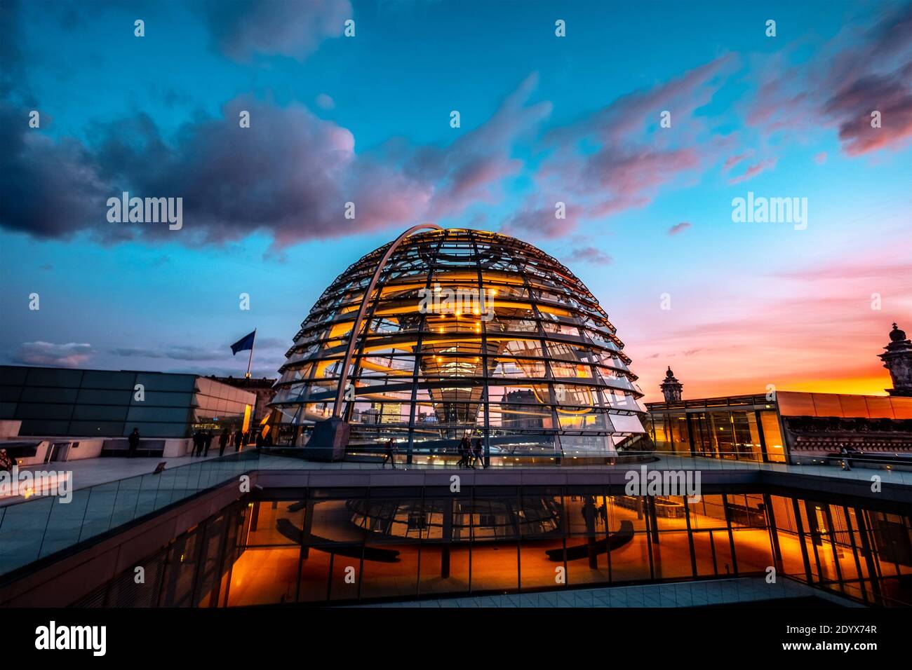Majestic Reichstag dome on sunset sky background Stock Photo - Alamy