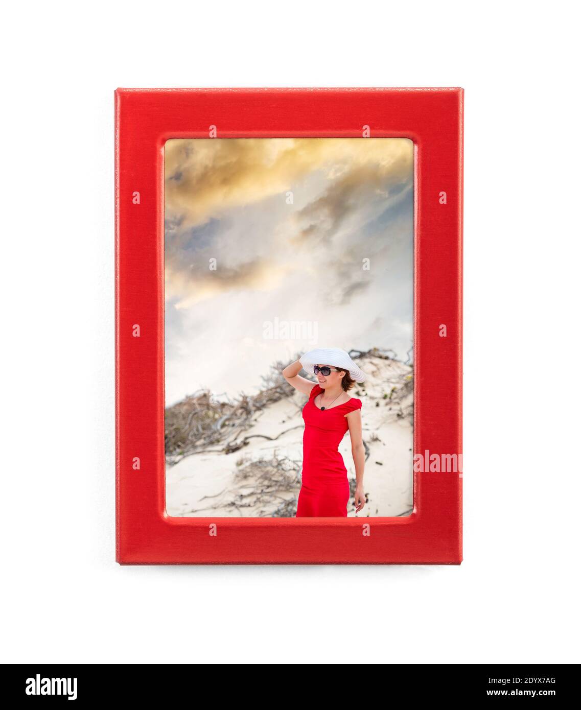 Beautiful personalized magnet in red rectangular frame isolated on ...