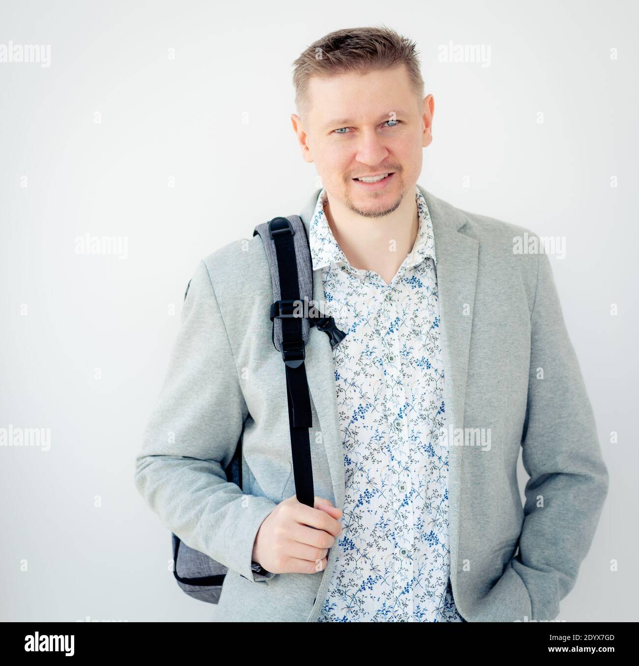 Portrait funny man backpack hi-res stock photography and images - Alamy