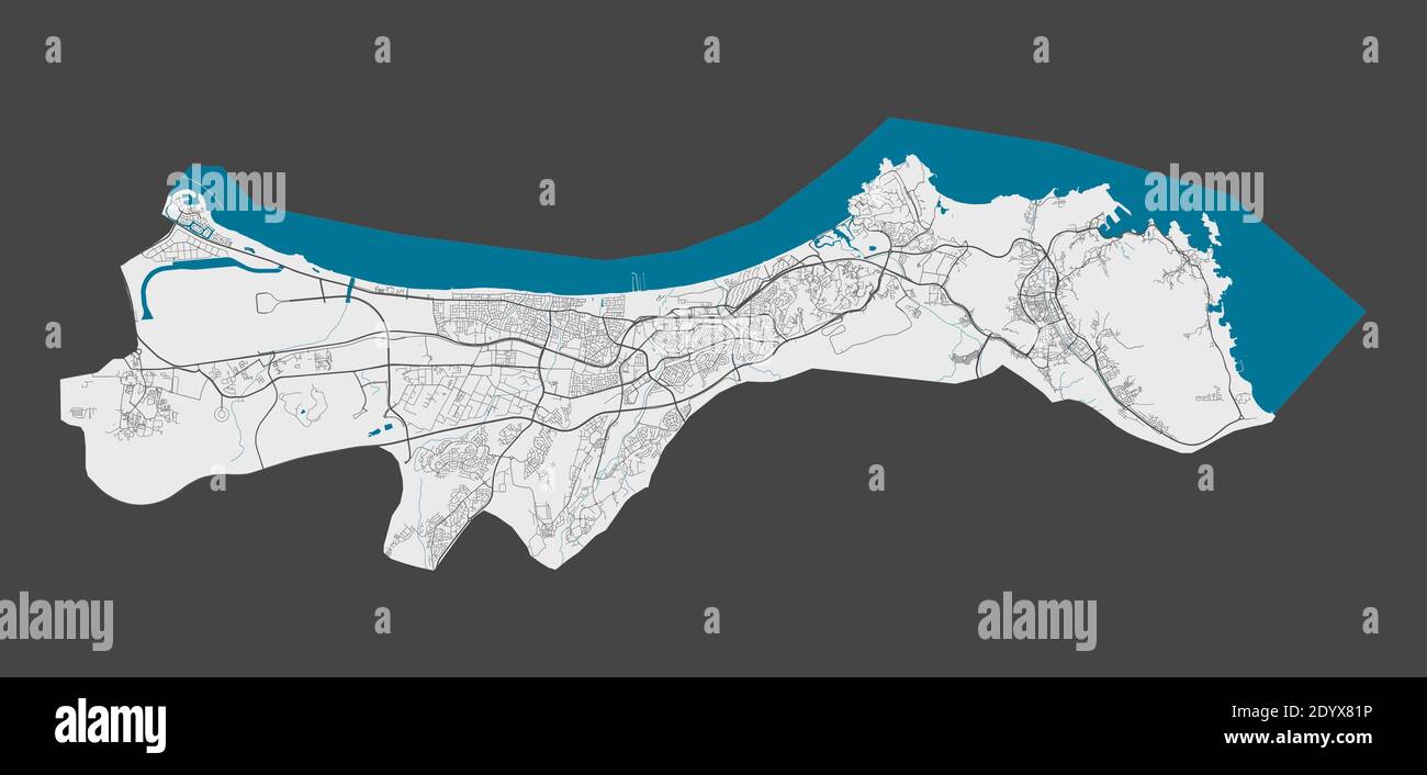 Muscat map. Detailed map of Muscat city administrative area. Cityscape ...