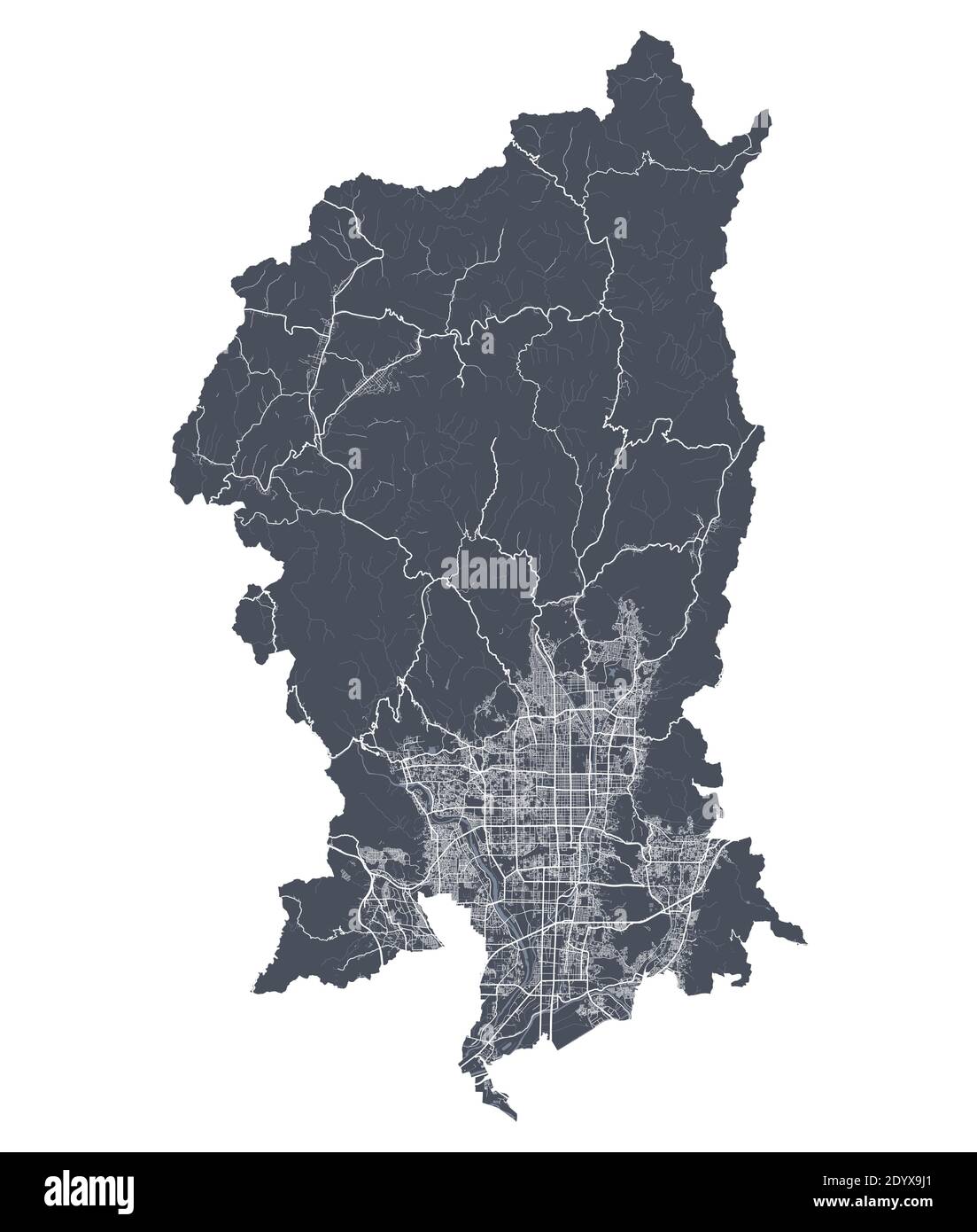 Kyoto map. Detailed vector map of Kyoto city administrative area ...