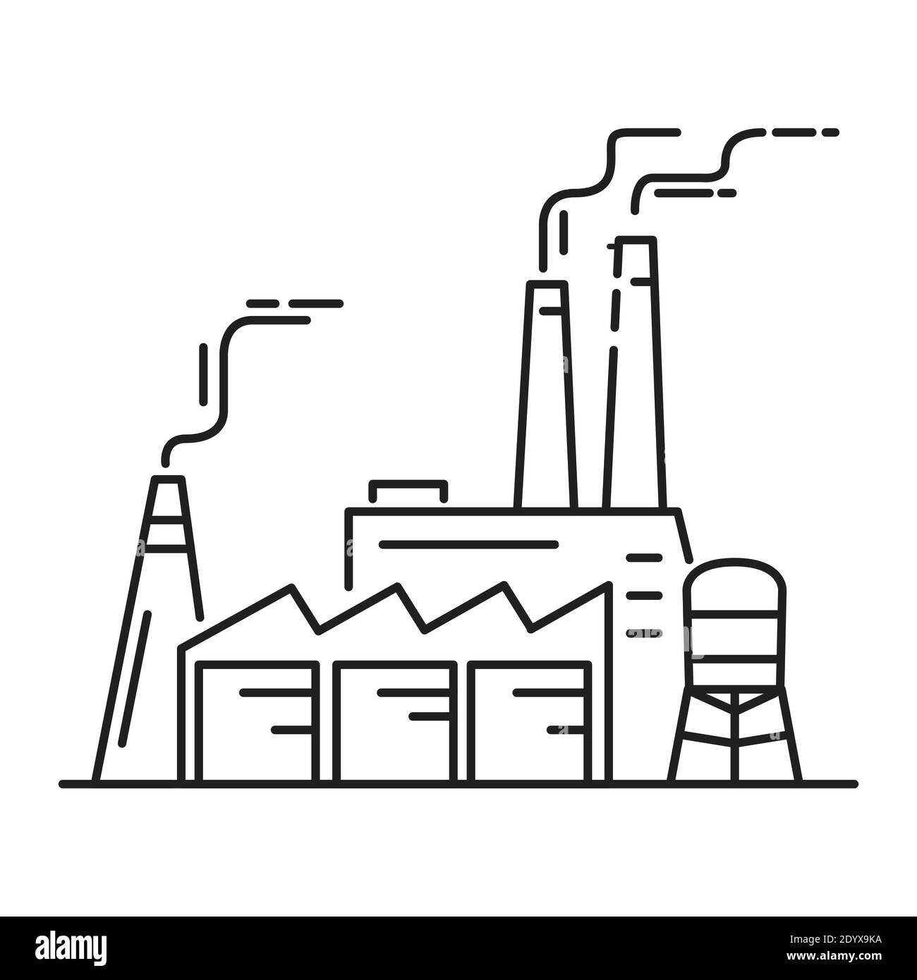 Factory industrial architecture. Outline assembly plant vector icon ...